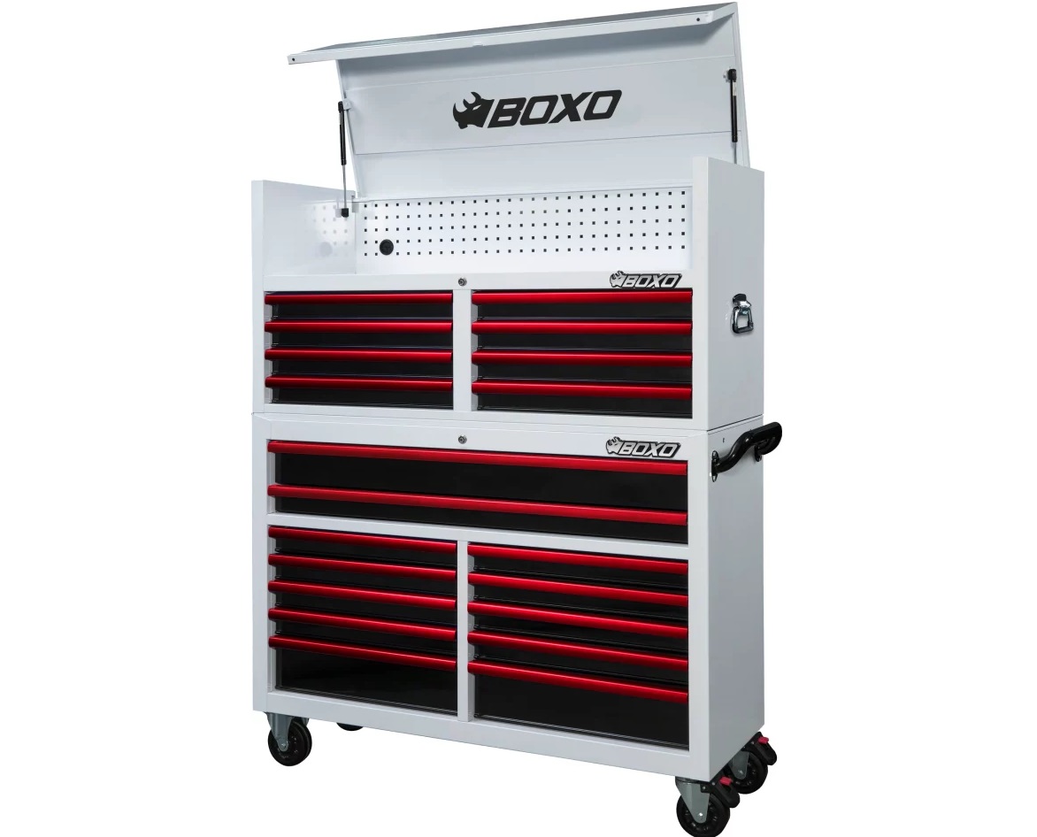 BOXO 41" 19 Drawer Toolbox Stack with Drawer Trim Pack - White Body ...