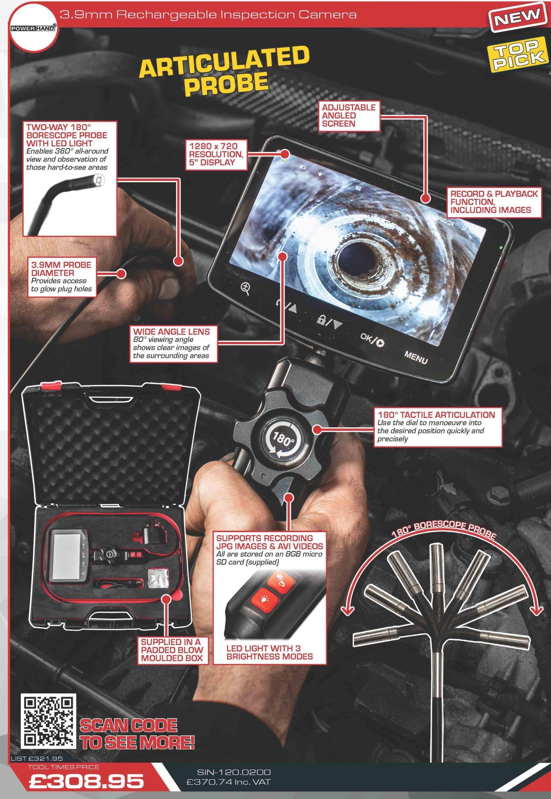 POWERHAND Rechargeable Inspection Camera / Scope 3.9mm SIN-120.0200 ...