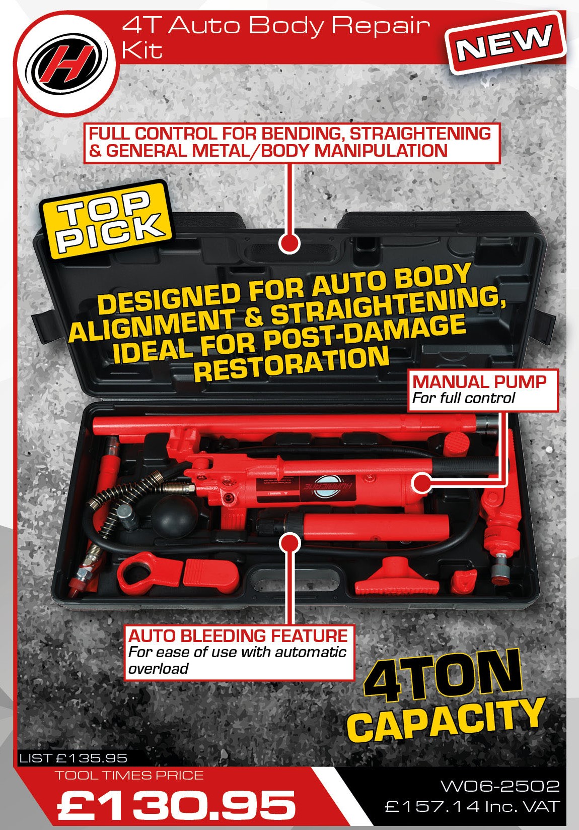 HURRICANE 4 Tonne Auto Body Repair Kit W006-2502 - Garage Diagnostic Tools